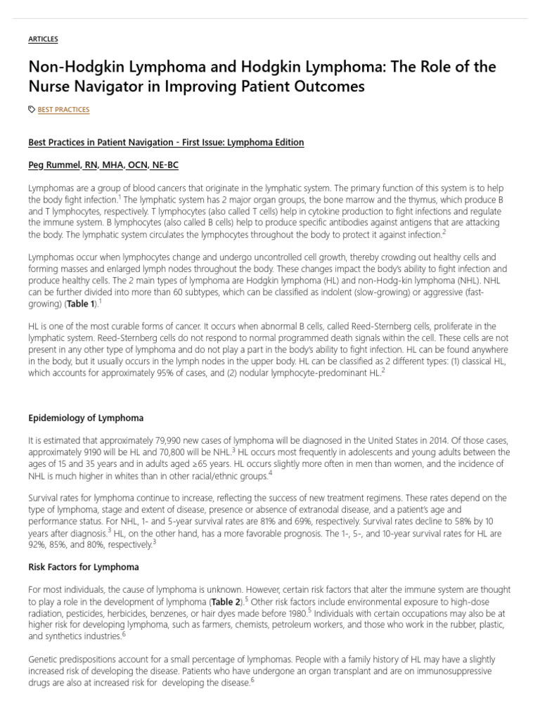 Non-Hodgkin Lymphoma and Hodgkin Lymphoma - The Role of The Nurse Navigator in Improving Patient ...