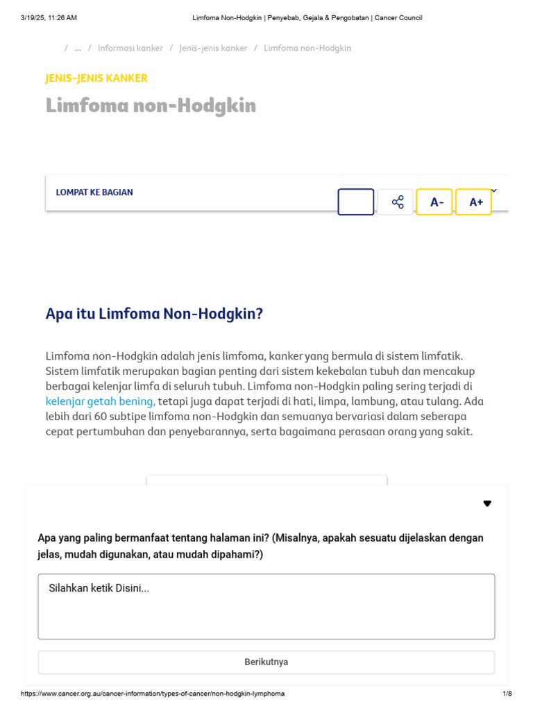 Limfoma Non-Hodgkin _ Penyebab, Gejala & Pengobatan _ Cancer Council | PDF