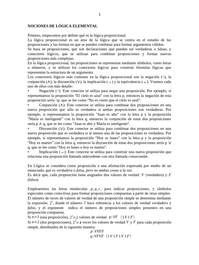 Nociones de Lógica Elemental | PDF | Proposición | Lógica