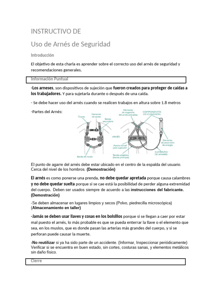Uso y partes del arnés de seguridad | PDF