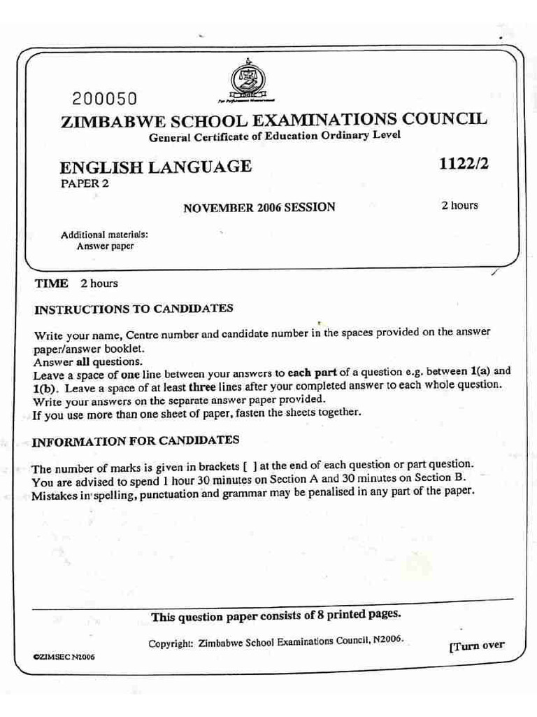 English November 2006 Question Paper | PDF