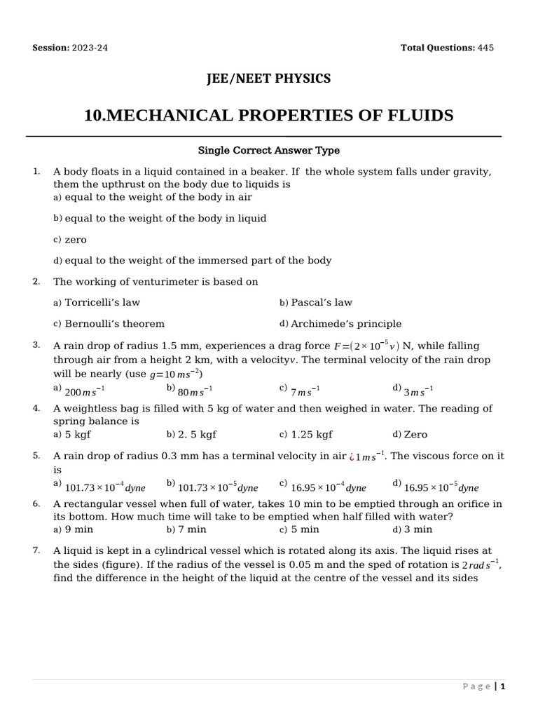 Machenical Properties of Fluid | PDF | Buoyancy | Liquids