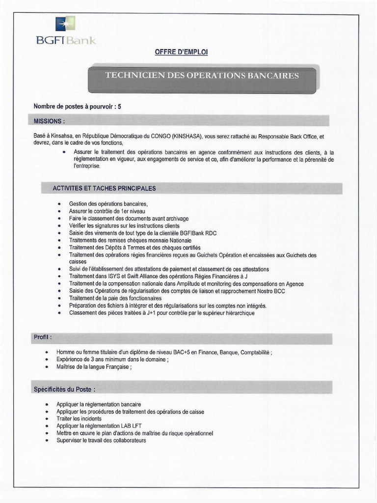 Technicien Des Opérations Bancaires | PDF