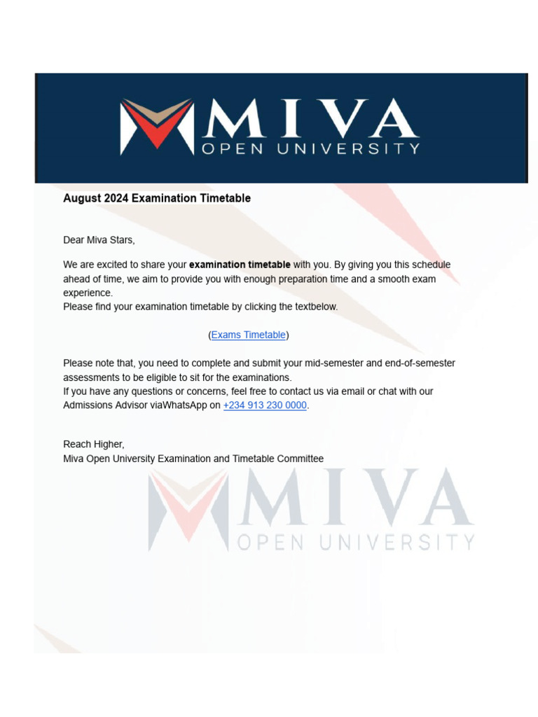 August 2024 Exam Timetable Released | PDF