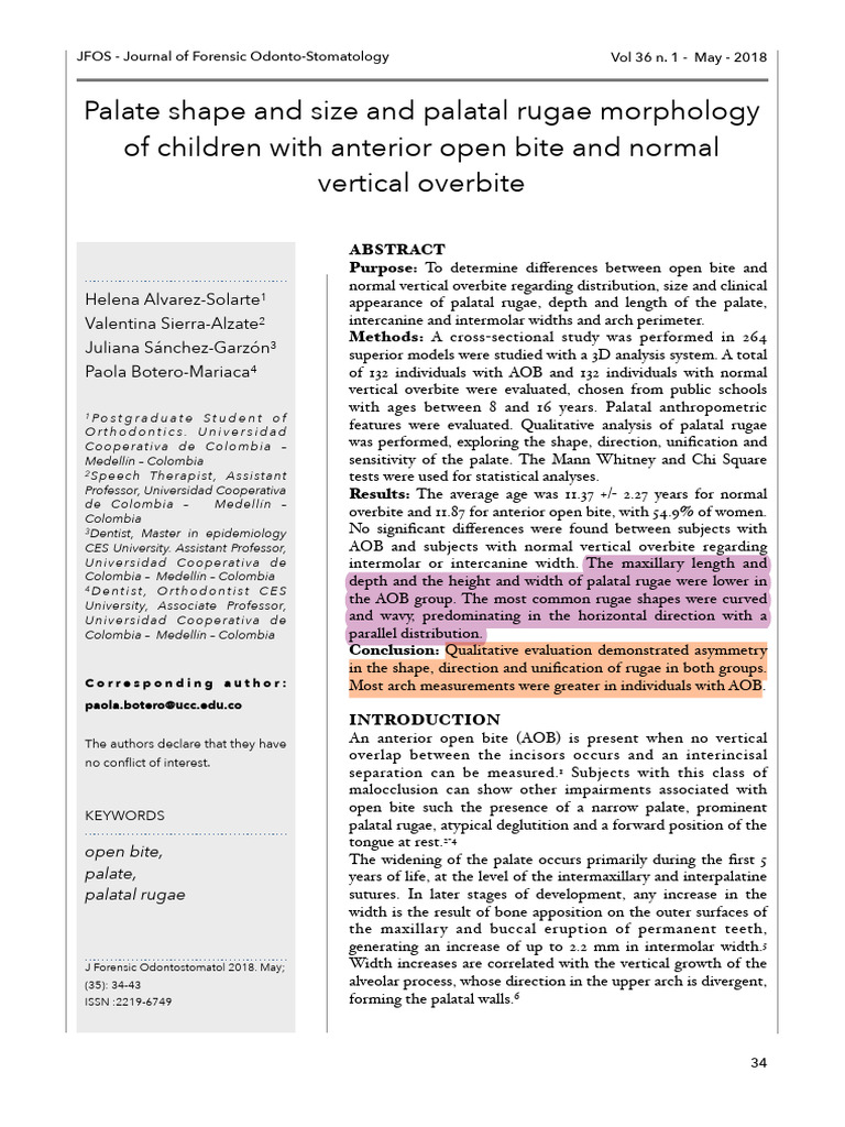 Palatal Shape and Size and Palatal Rugae Morphology of Children With ...