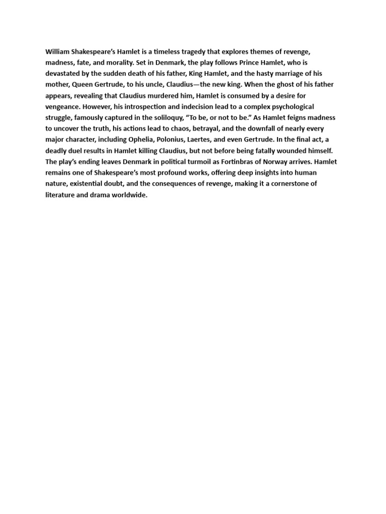 A Short Note On Hamlet by William Shakespeare | PDF