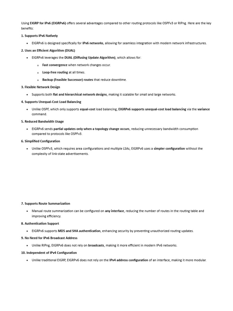 Advantages of EIGRP for IPv6 | PDF