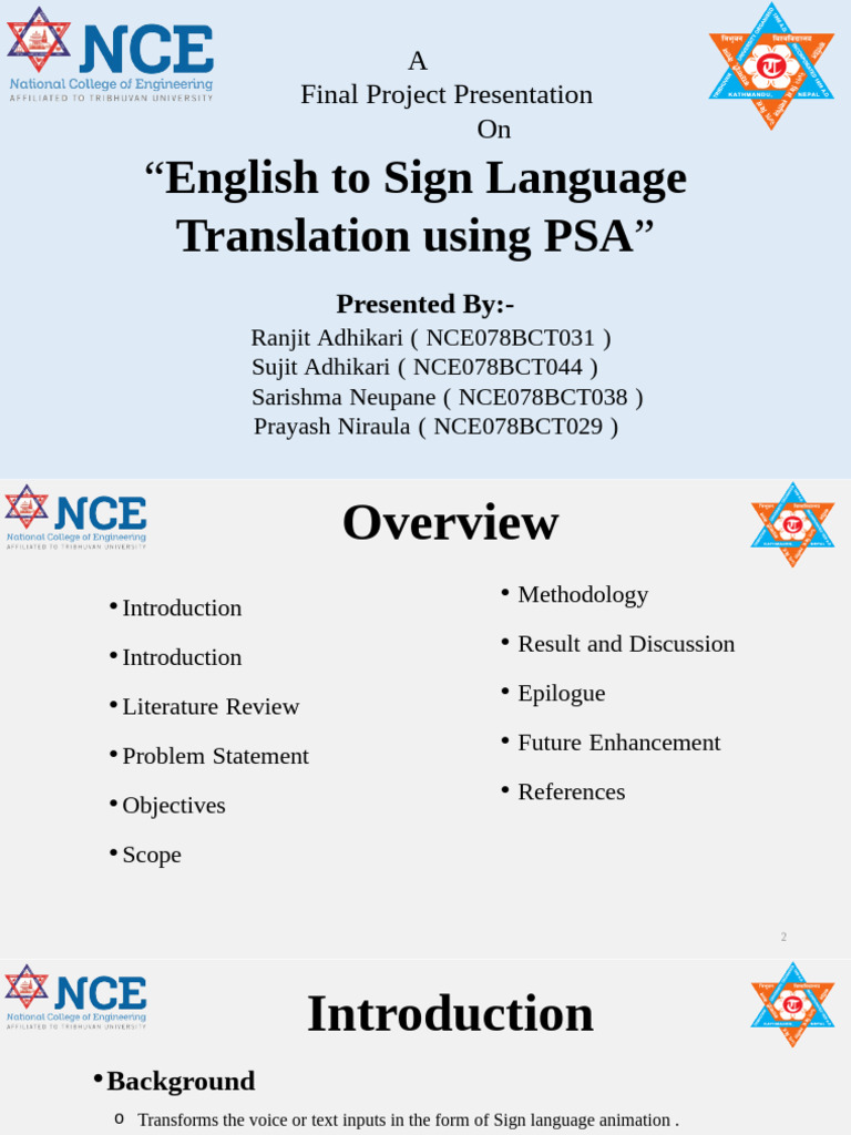 NCE Project Presentation Template | PDF | Sign Language | Human ...