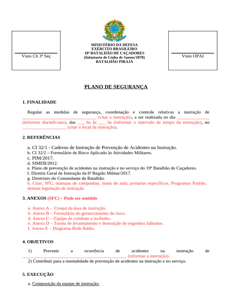 Modelo - de - Plano - de - Segurança OPAI 19BC | PDF | Batalhão | Militar
