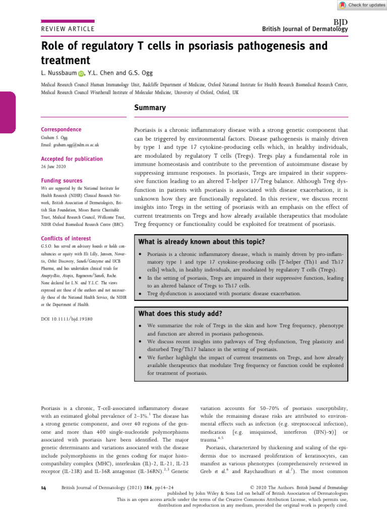 BR J Dermatol - 2020 - Nussbaum - Role of Regulatory T Cells in ...