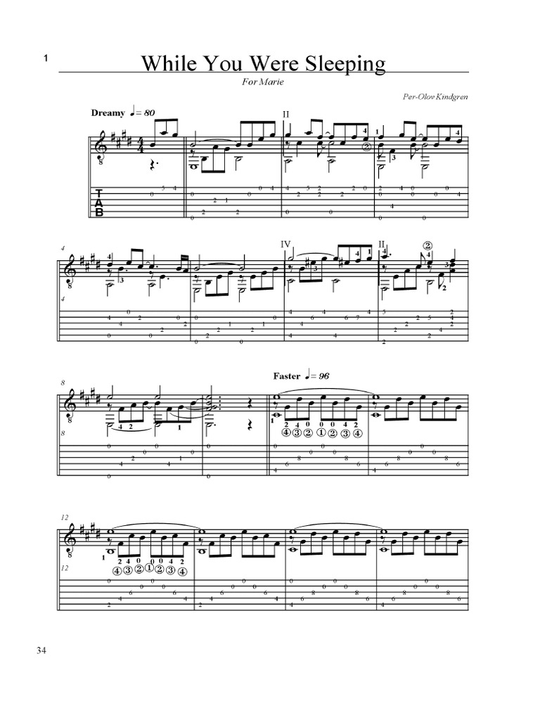 打印:While You Were Sleeping吉他谱_Per-Olov Kindgren(丹麦老头) - 吉他社 | PDF