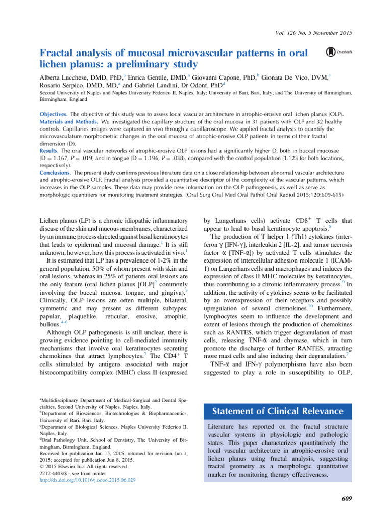Fractal Analysis of Mucosal Microvascular Patterns in Oral Lichen ...