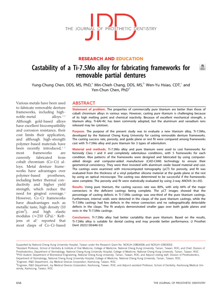 Castability of A Ti 7.5mo Alloy For Fabricating FR | PDF | Titanium | Alloy