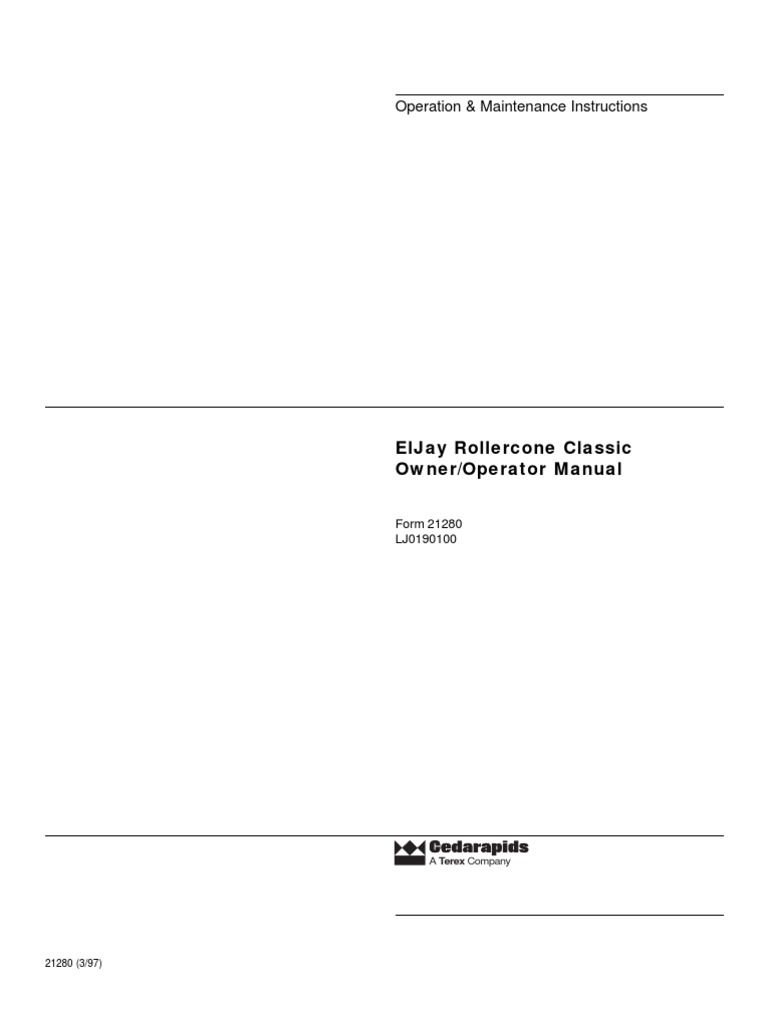 Operation Maintenance Instructions Eljay Rollercone Classic Owner