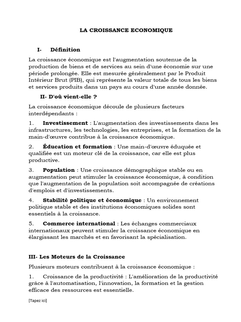 Définition de la Croissance Économique | PDF | Croissance économique ...