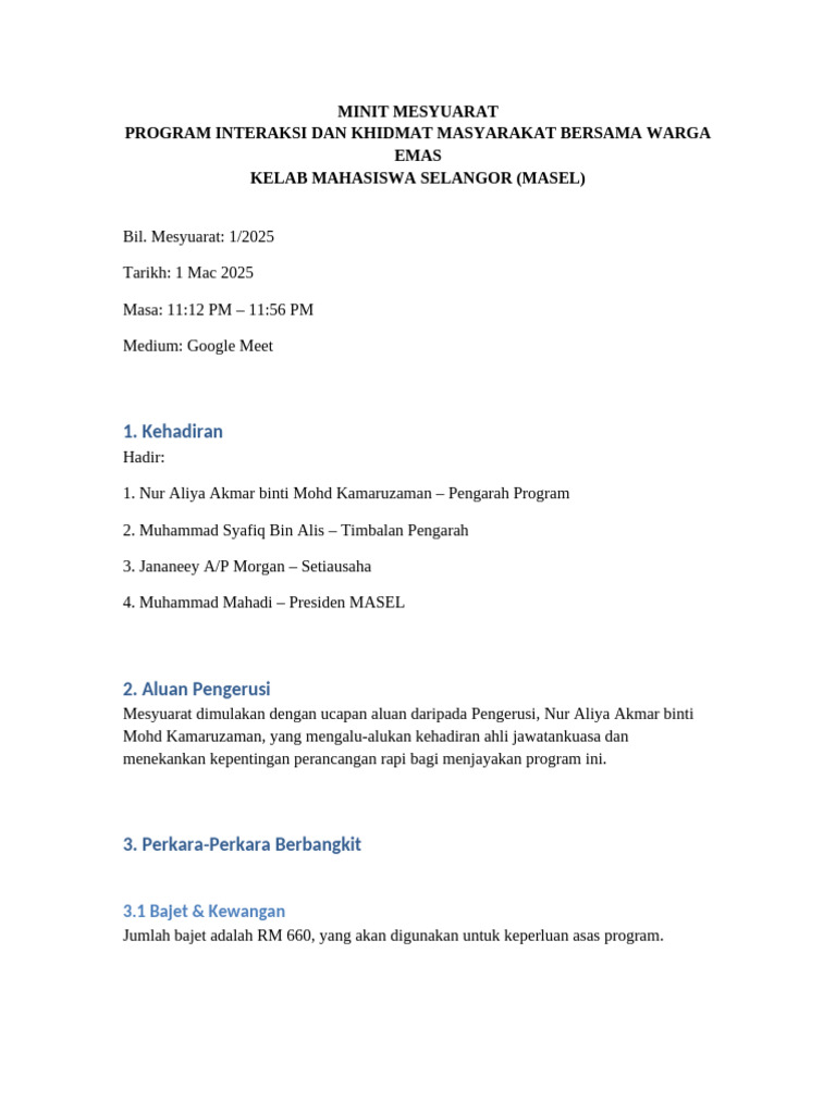 Minit Mesyuarat 2025 | PDF