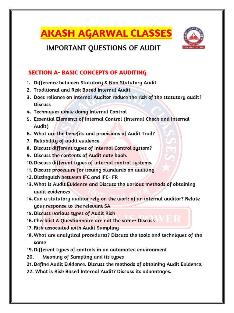 AUDIT IMP QUESTIONS_240312_114912 (2) | PDF | Audit | Auditor's Report
