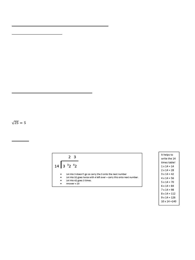 Numeracy Revision Notes Year 7 | PDF | Mathematics | Arithmetic