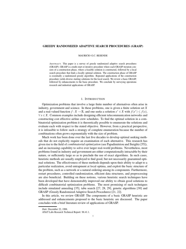 Greedy Randomized Adaptive Search Procedures (Grasp) : Bstract | PDF | Mathematical Optimization ...