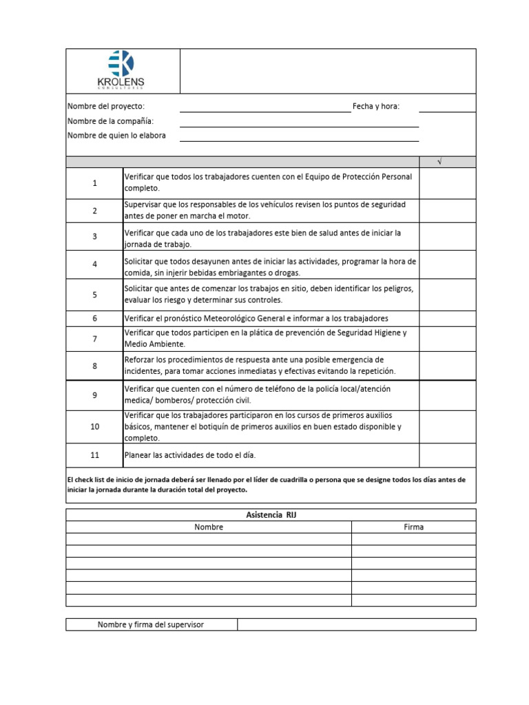 Check List Inicio de Jornada V3 | PDF