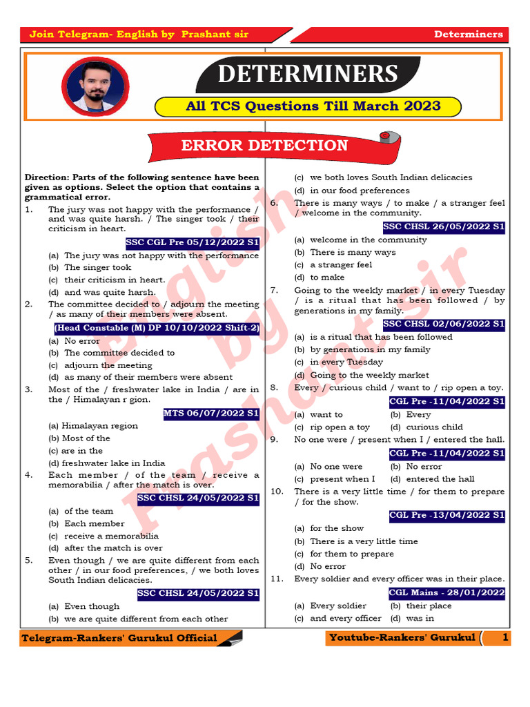 Determiner PYQ (Updated) PDF | PDF