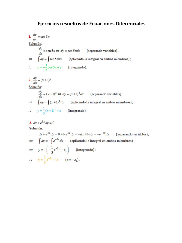 Ejercicios Resueltos de Ecuaciones Diferenciales | PDF