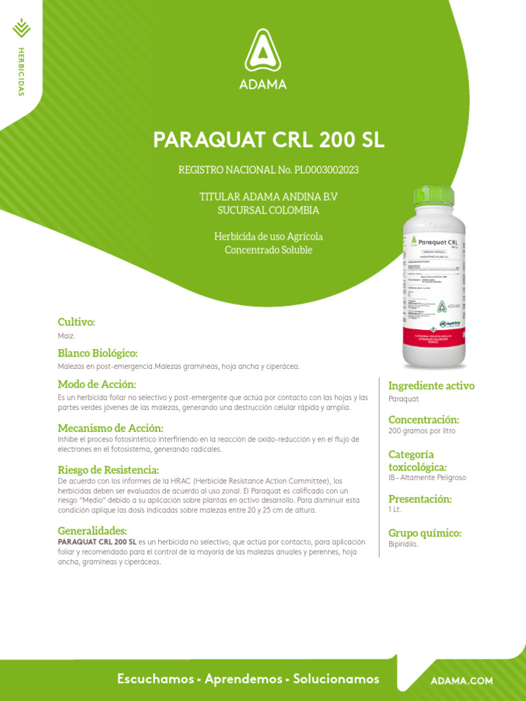 Ficha Técnica del Herbicida Paraquat 200 SL | PDF | Herbicida