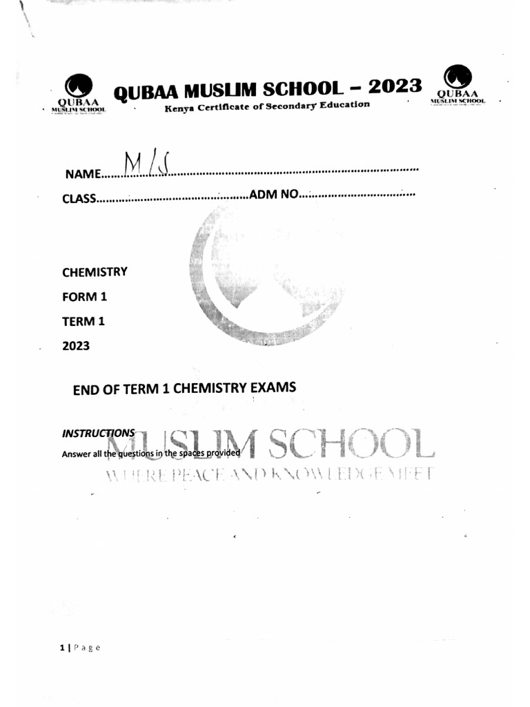 Chemistry Term 1 End Term Marking Scheme | PDF