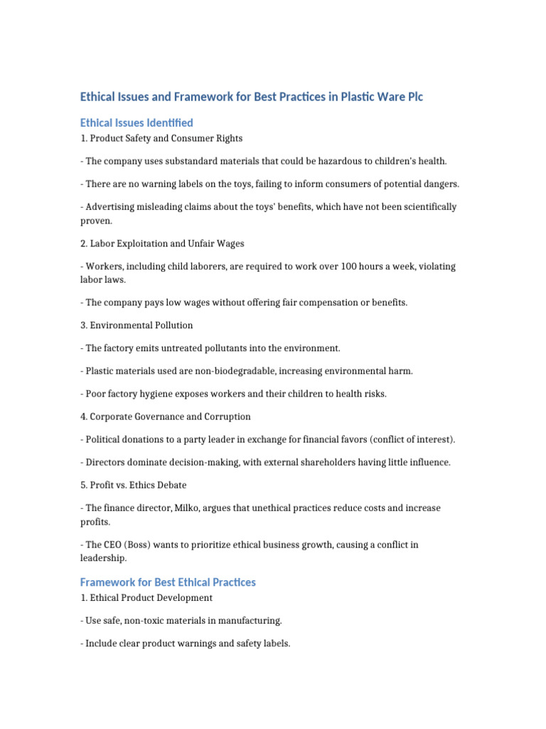Ethical Framework Plastic Ware PLC | PDF | Corporate Social Responsibility | Employment