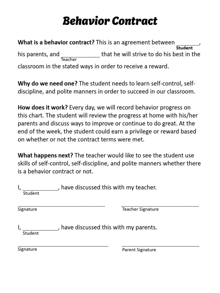 Behavior Contract and Progress Chart | PDF