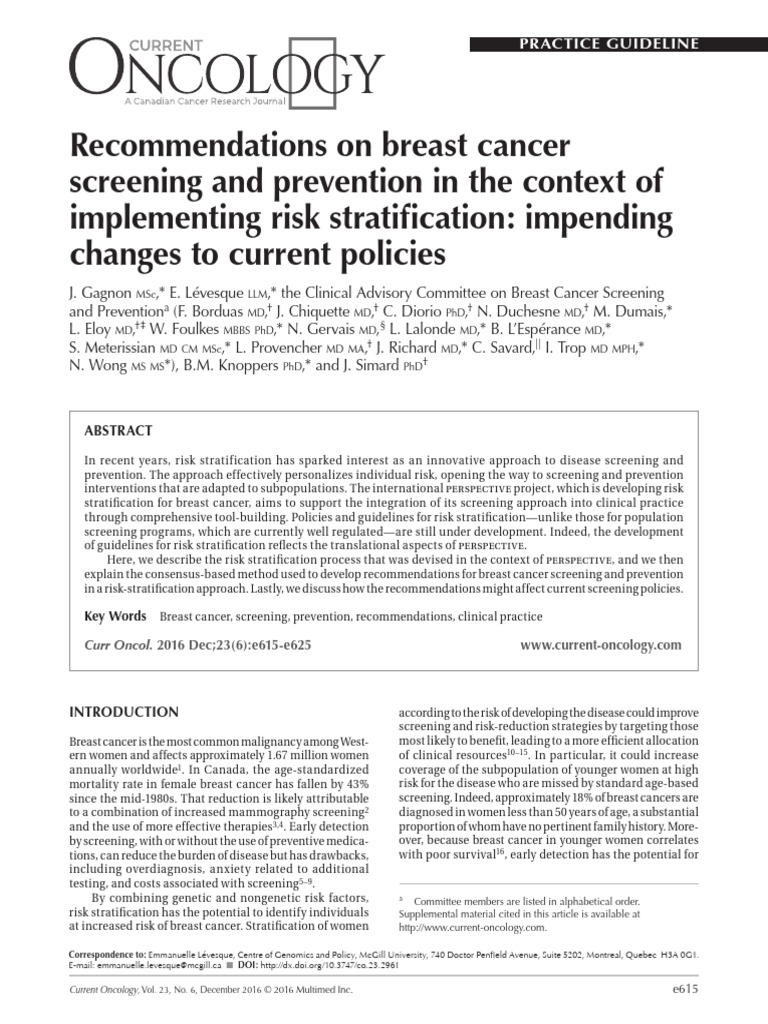 Recommendations On Breast Cancer Screening and Pre | PDF | Mammography ...
