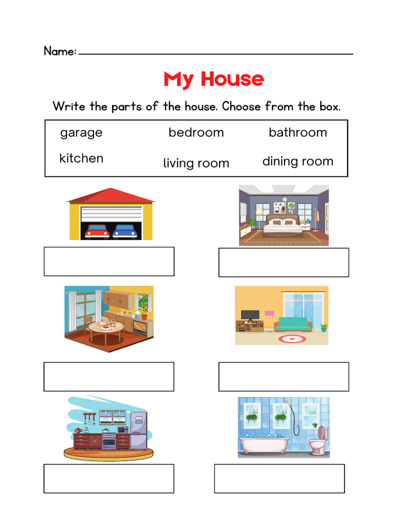 Colorful Illustrative Parts of A House Identification Worksheet | PDF