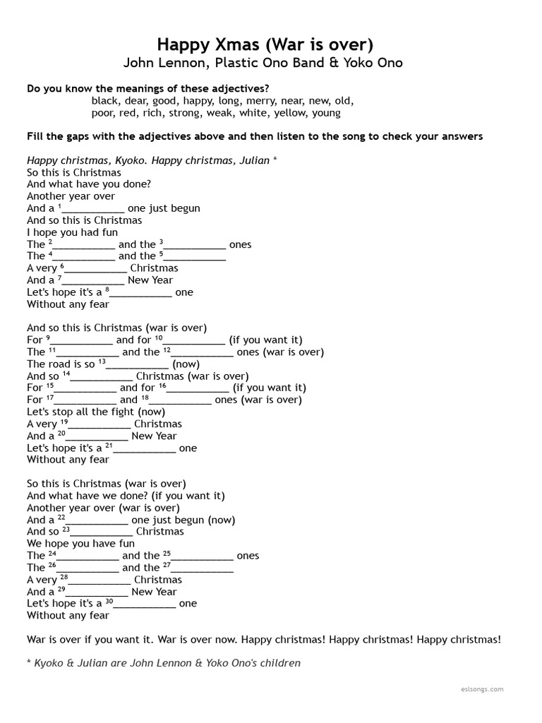Happy Xmas (War is Over) Lyrics | PDF
