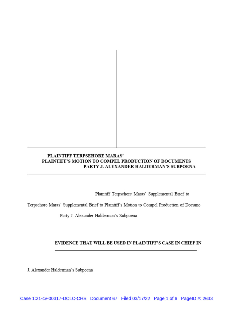 67_Supplemental_Brief_to_Plaintiff's_MTC_Halderman_Report | PDF | Computer Security | Security