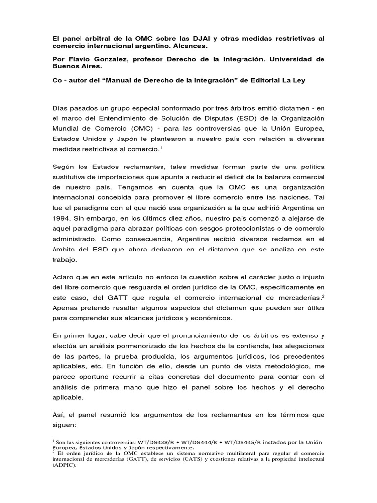 DJAI - OMC - Gonzalez | PDF | Organización de Comercio Mundial | Caso ...