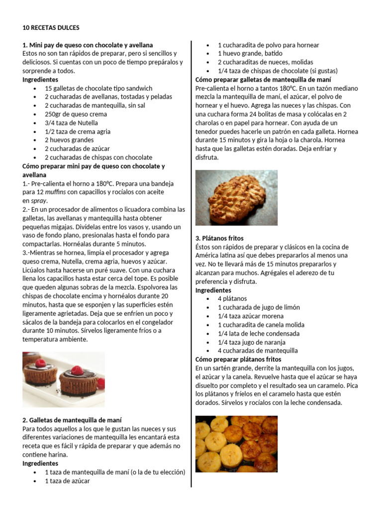 10 RECETAS DULCES Y 10 SALADAS | PDF | Bienes | Espaguetis