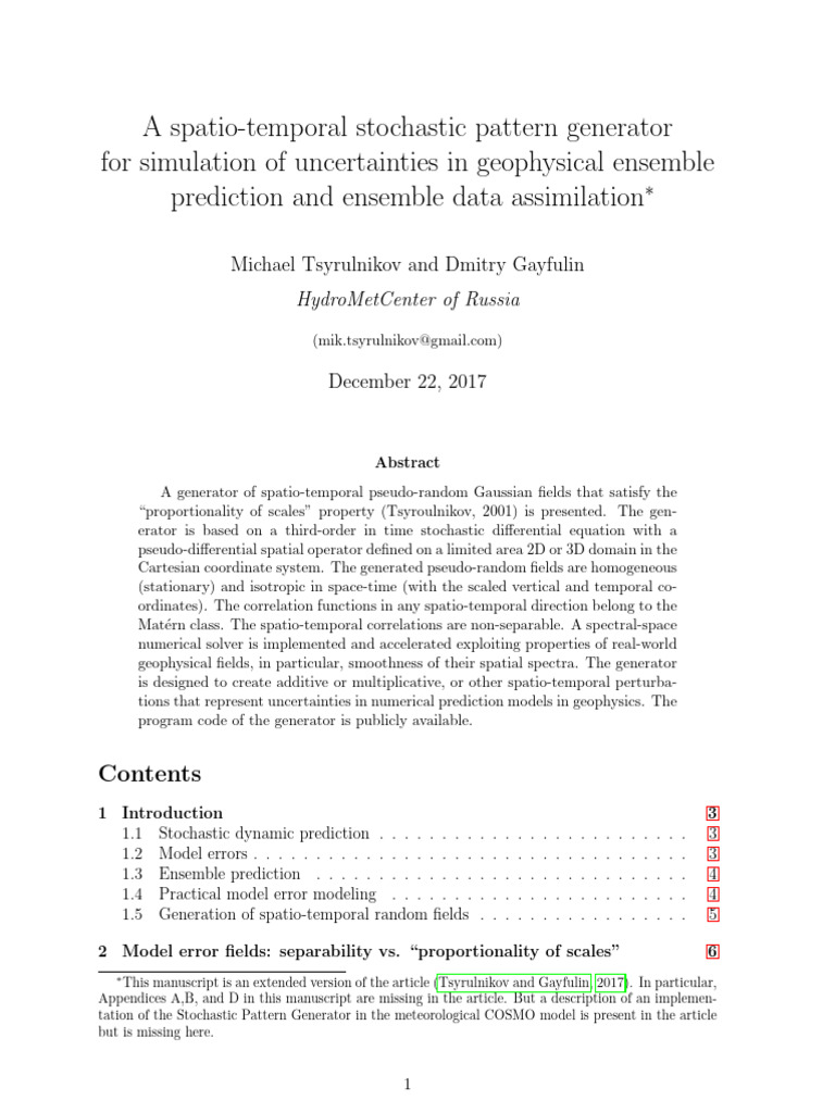 Spatio-Temporal Stochastic Pattern Generator | PDF | Forecasting | Numerical Weather Prediction