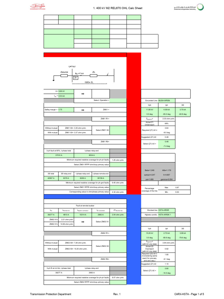 1._400_kV_M2_REL670_OHL_Calc_Sheet | PDF | Electronics | Physical ...