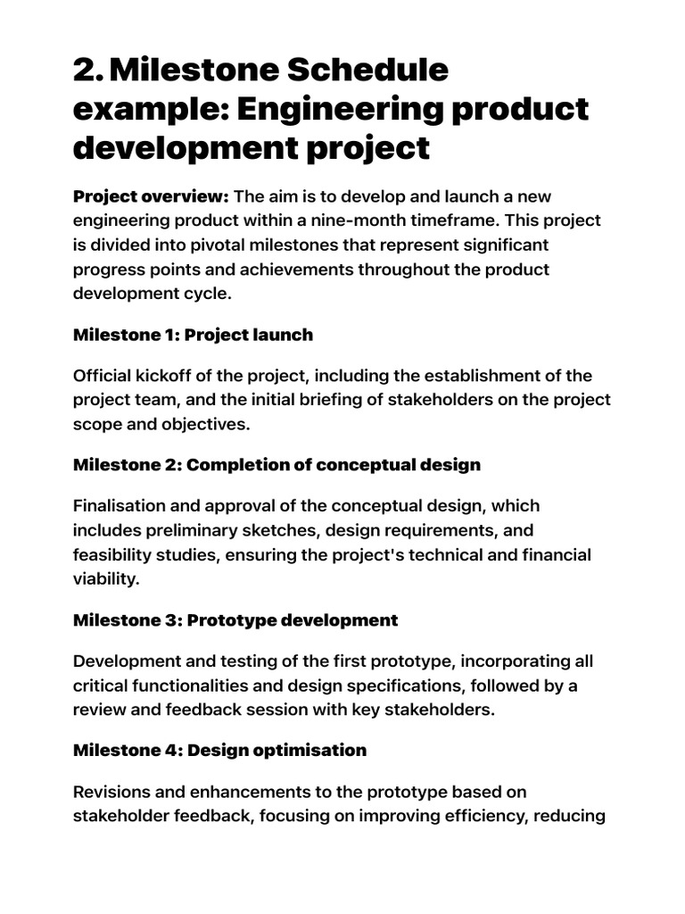 Milestone Schdule Example | PDF | Prototype