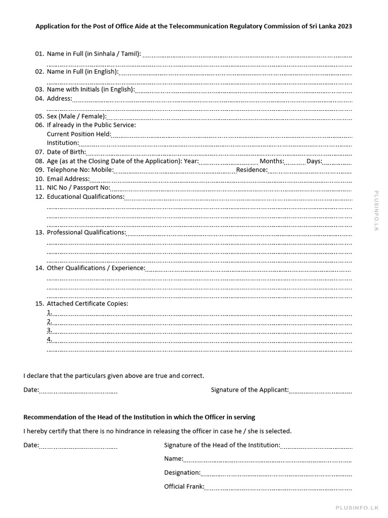 TRCSL Application Form - WWW - Plusinfo.lk | PDF
