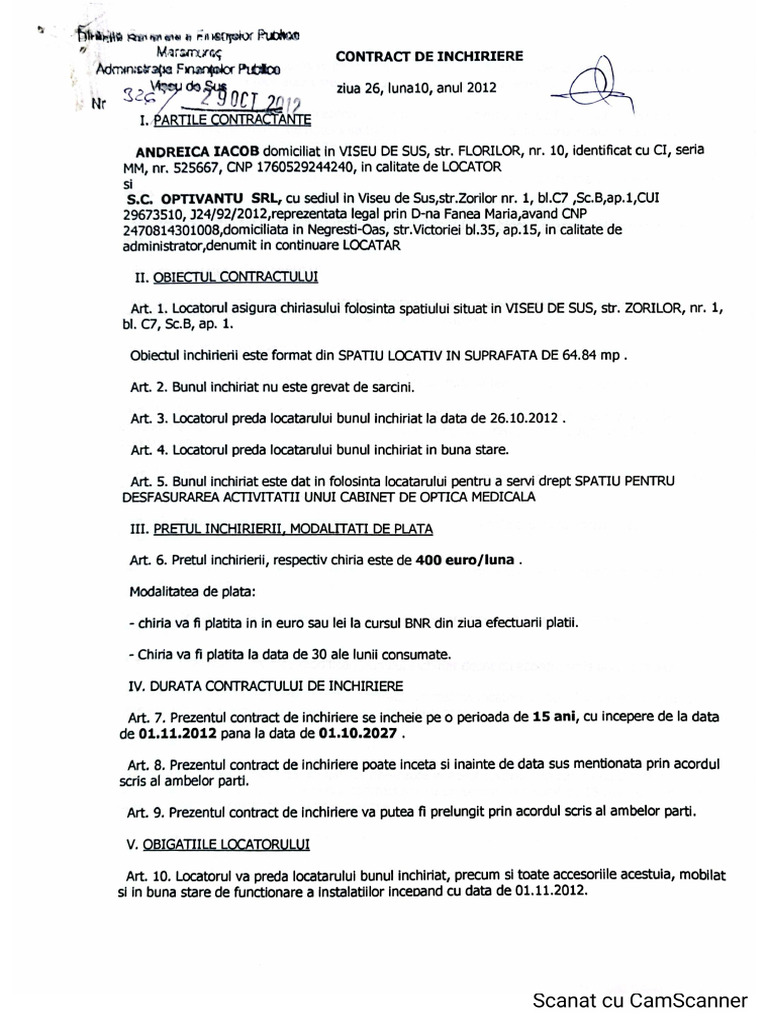 Contract de Inchiriere | PDF