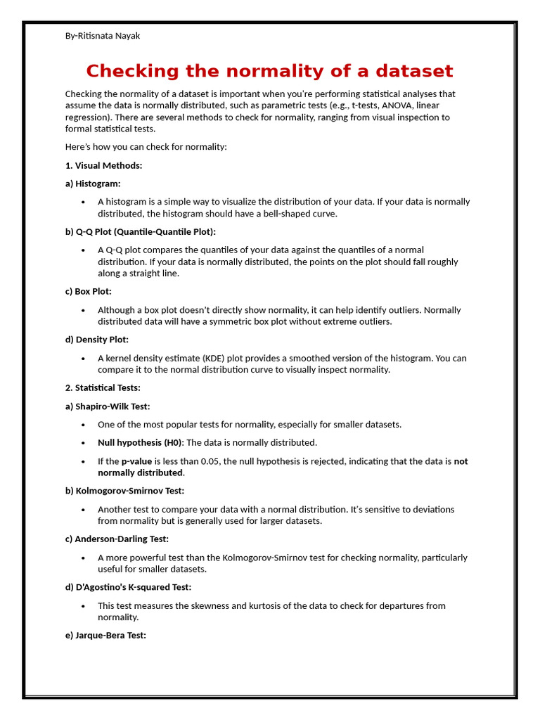 Checking The Normality of A Dataset | PDF | Skewness | Normal Distribution
