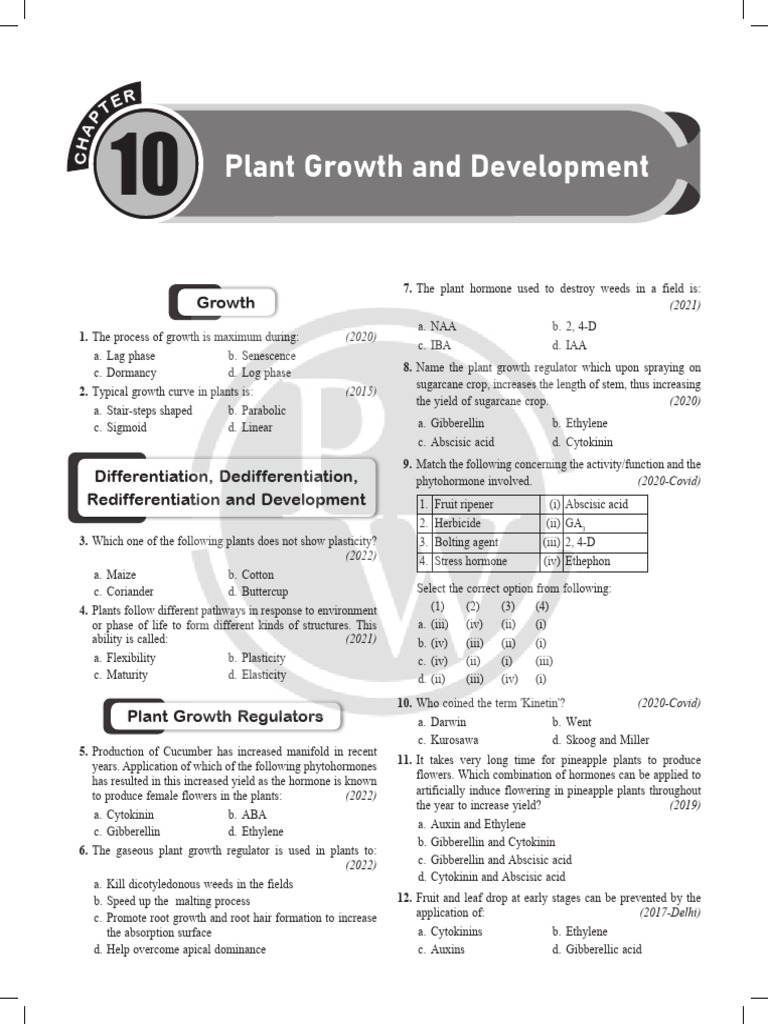66081fb160d0bf0018e9857d - ## - Plant Growth and Development PYQs | PDF ...