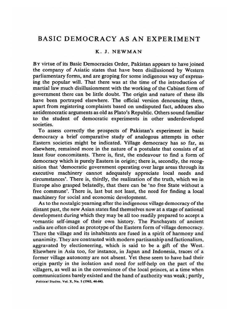 Newman 1962 Basic Democracy As An Experiment | PDF | Taxes | Democracy