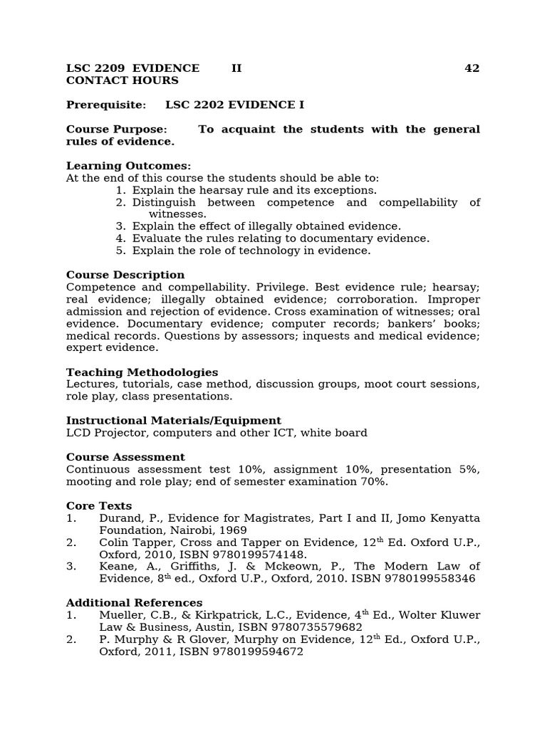 Advanced Evidence Law Course Overview | PDF | Evidence (Law) | Public Law