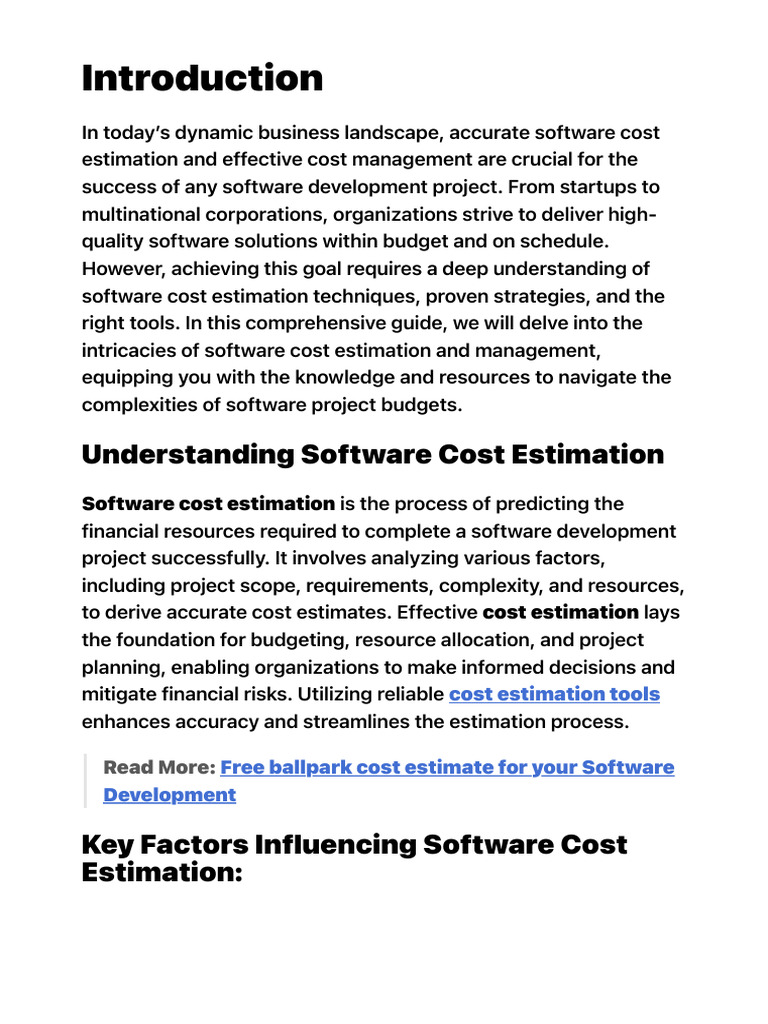 Comprehensive Guide To Software Cost Estimation | PDF | Agile Software ...