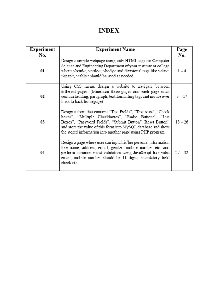Web Development Experiments Guide | PDF