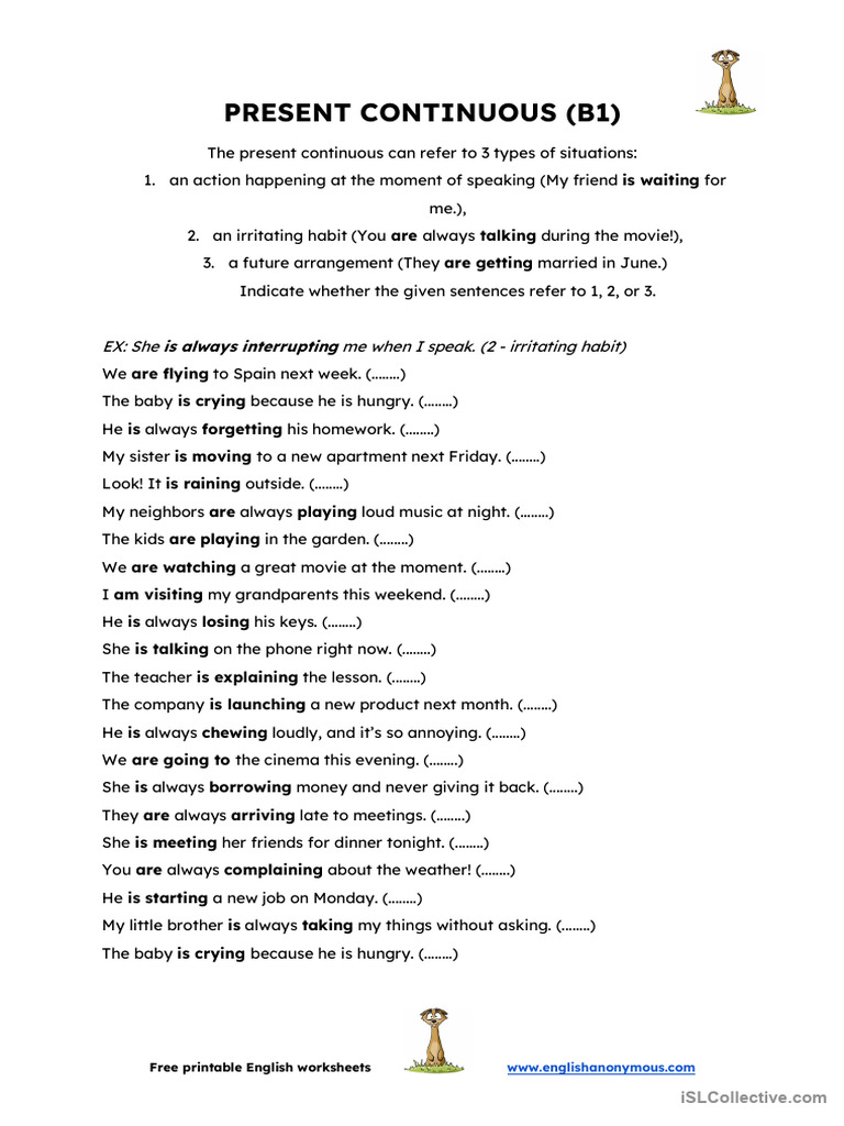 PRESENT CONTINUOUS (B1) Worksheet | PDF