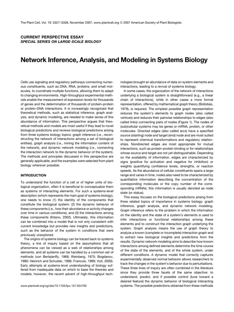 Network Inference, Analysis, and Modeling in Systems Biology | PDF | Protein–Protein Interaction ...