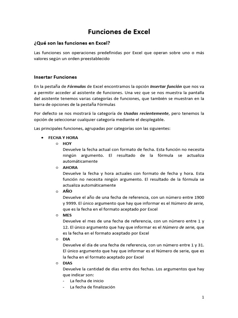 Funciones de Excel | PDF | Microsoft Excel | Función (Matemáticas)